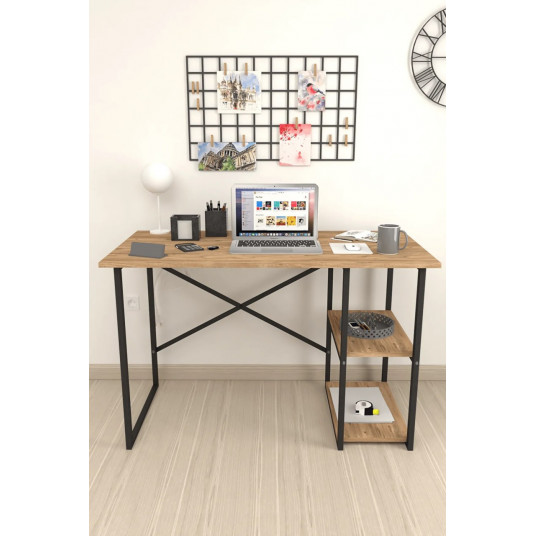 Birou cu 2 rafturi 60x120 cadru metal, Stejar/Negru