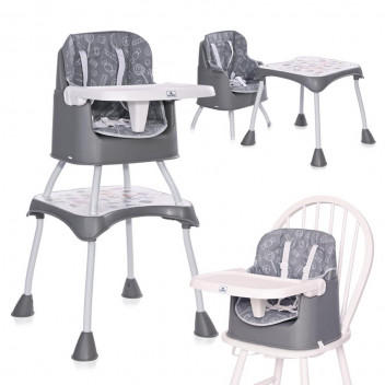 Scaun de masa inalt pentru copii, Trick, convertibil 3in1, Grey Candy