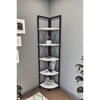 Raft/Biblioteca pe colt Trendy, cadru Metal, 34 x 34 x 160 cm, Alb