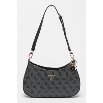 Guess, Geanta de umar cu imprimeu logo Noelle, Negru, Gri carbune