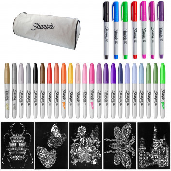 Set Sharpie 30 markere permanente + penar + 5 planse de colorat velvet A4