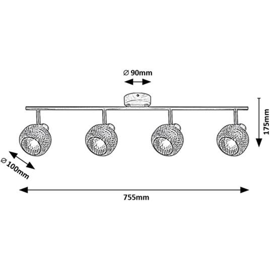 Lustra Rabalux Grendel 3130, 4xE14, 4xMAx 40W, IP20, 75.5cm, Metal, Negru mat