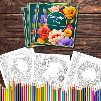 Carte de Colorat pentru Adulti, Coronite de Flori, 104 Pagini