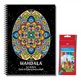 Carte de Colorat pentru Adulti, Mandala Oua de Pasti si Set 12 Creioane ...