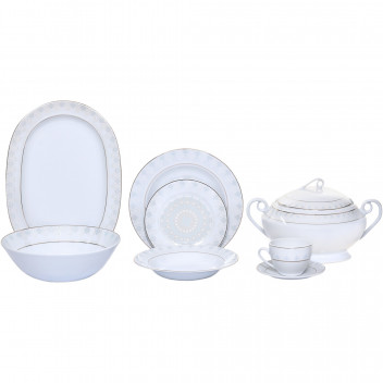 Set 34 piese Dinova Narbon portelan cu margini aurii, 6 farfurii ...