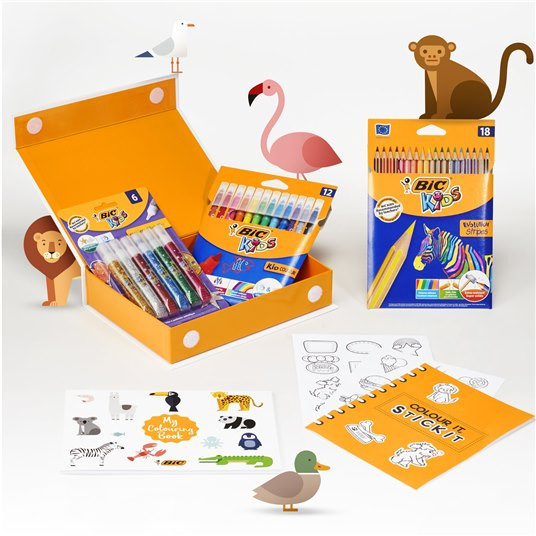 Set cretiv Bic 12 markere de Colorat, 18 creioane colorate, 6 lipiciuri ...