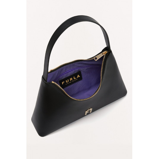 Furla, Geanta din piele cu maner si logo metalic Diamante, Negru