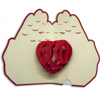 Felicitare 3D stil Origami, Fabricat manual, Model inima, Crem/Rosu