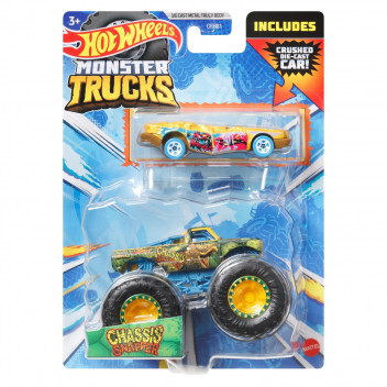 Set 2 masinute Hot Wheels - Monster Truck, Chassis Snapper, cu o masinuta metalica