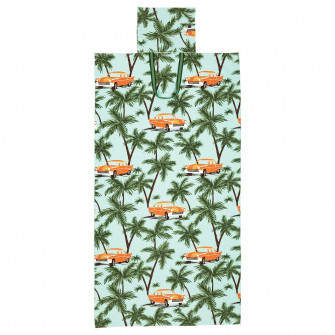 IKEA SOLBLEKT Prosop plaja cu sac, model palmier/masina albastru 100x180 cm