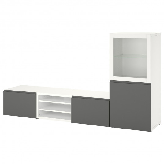 Combinatie de depozitare TV IKEA BESTA cu usi de sticla in alb si gri ...