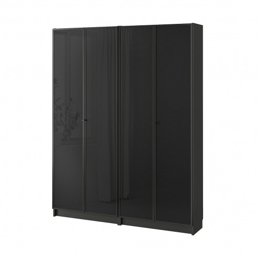 BILLY / HOGBO Combinatie biblioteca cu usi sticla, negru-maro/negru ...